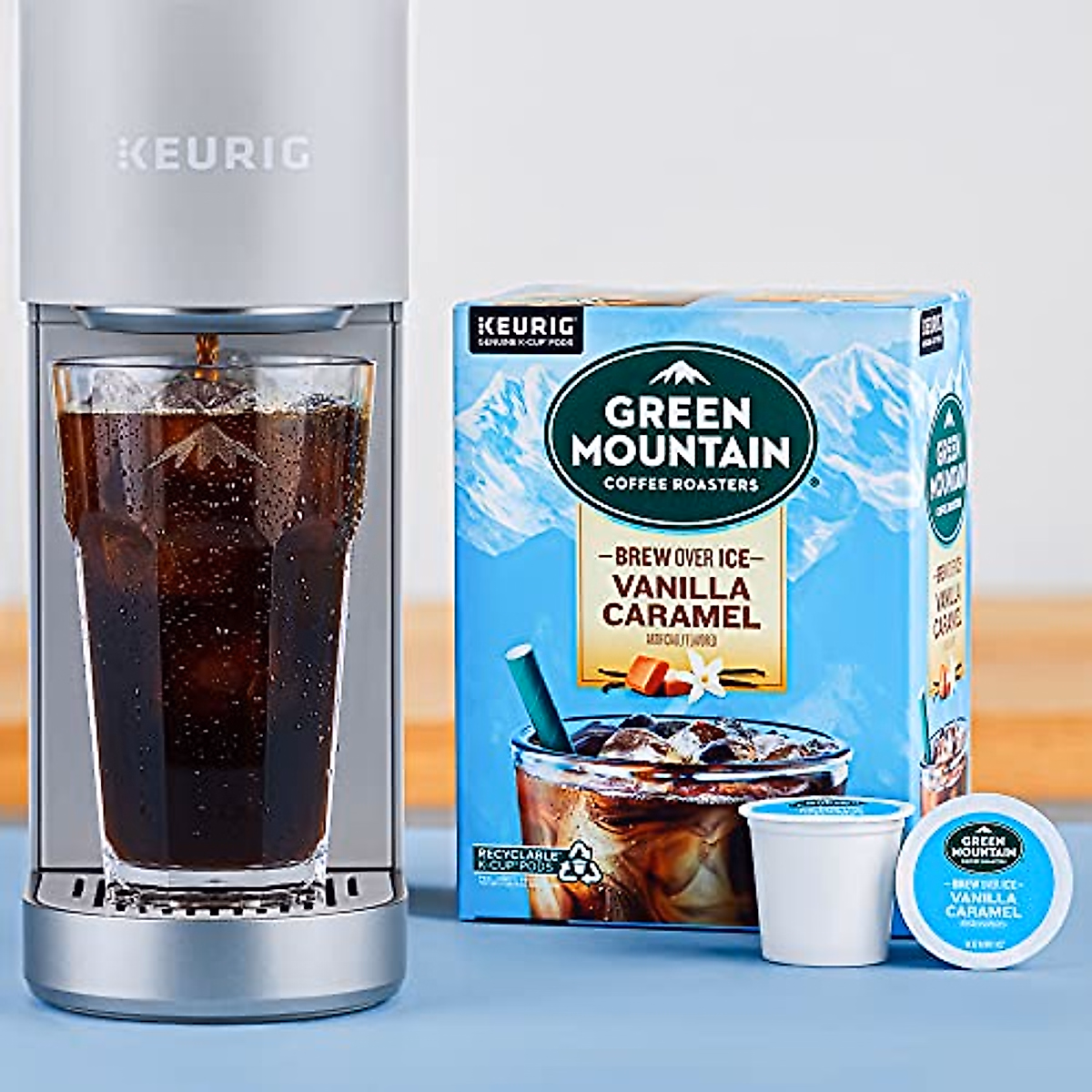 Green Mountain Coffee Roasters Brew Over Ice Vanilla Caramel, Single Serve Keurig K-Cup Pods, Flavored Iced Coffee, 12 Count