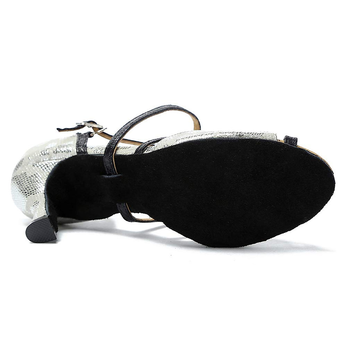 HROYL Latin Dance Shoes For Women Low Heel Ankle Strap Latin Salsa Bachata Shoes Performance Dance Shoes,YCL215-Silver grey-4.5,US5.5