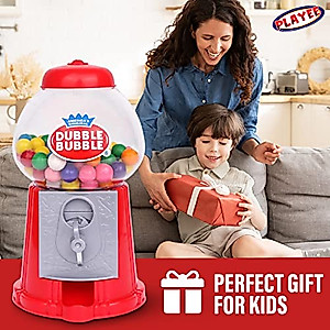 PLAYEE Classic Style Gum Machine – Gumball Machine for Kids – Candy Bank with 45 Colorful Gum Balls – 8.5” Candy Dispenser for Boys and Girls