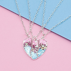 Hofar Best Friend Necklaces for 2,3,4 BFF Necklace for 2 BFF Necklace for 3 BFF Necklace for 4 Best Friends Matching Heart Necklace