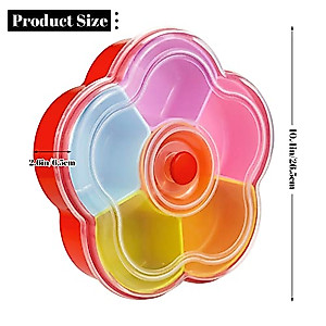 Hslife Separable Colored Flower Shaped Fruit Bowl Snacks Bowl, Candy and Nut Serving Container Appetizer Tray with Lid, 6 Compartment Plastic Food Storage Organizer