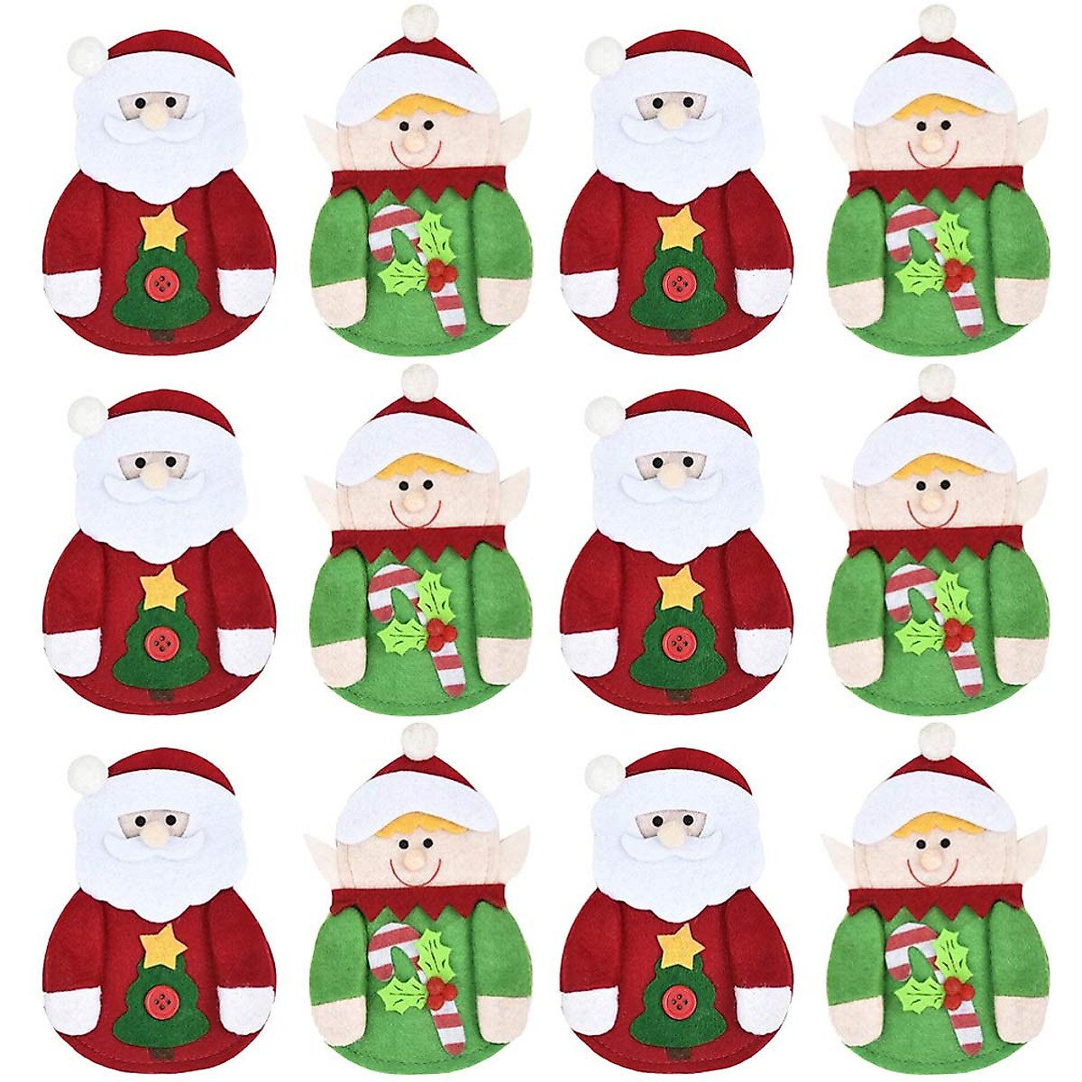 DOITOOL 12PCS Christmas Silverware Holder Santa Elf Cutlery Flatware Tableware Holder Spoon Fork Bag Pocket Xmas Table Decorations for Christmas Party Supplies