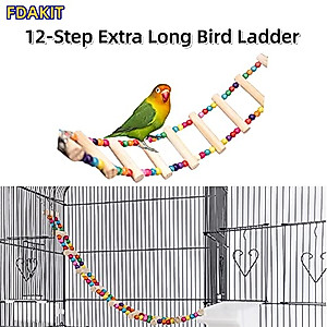 4 Pcs Bird Ladder - 12 Steps 28.3" Bird Cage Ladder & Bird Wings & 2pcs Chewing Balls Colorful Bird Toys for Cockatiels Parrot Parakeet Bird Conure Ladders