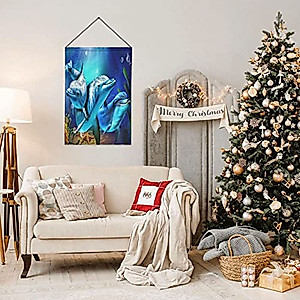 Funny Dolphin Ocean Animal Garden Flags Double Sided, Welcome Winter House Flag Banners for Home Decor 12.5"x18"