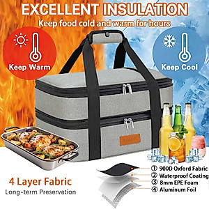 LHZK Double Insulated Casserole Carrier, Expandable Casserole Carriers for Hot or Cold Food, Insulated Food Carrier for Travel, Parties, Picnic, Fits 11 x 15 or 9 x 13 Baking Dish (Grey)
