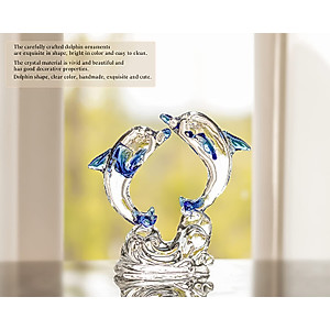 H&D HYALINE & DORA Double Crystal Glass Dolphins Figurines Collectibles, Sea Animal Sculpture Statue, Home Desk Decoration Ornaments