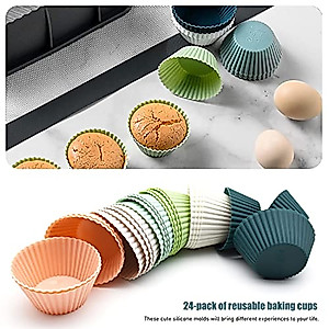 Reusable Silicone Cupcake Baking Cups 24 Pack, 2.75 inch Silicone Baking Cups, Non-stick Muffin Cupcake Liners for Party Halloween Christmas, Easy Clean Pastry Muffin Molds（Multicolor）