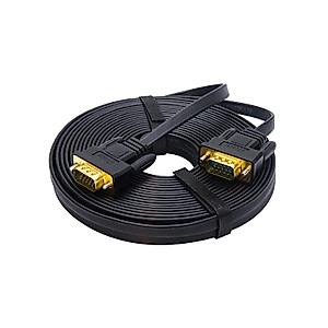 DTech 25ft Ultra Thin Flat Type Computer Monitor VGA Cable Standard 15 Pin Male to Male Connector SVGA Wire 25 Feet - Black