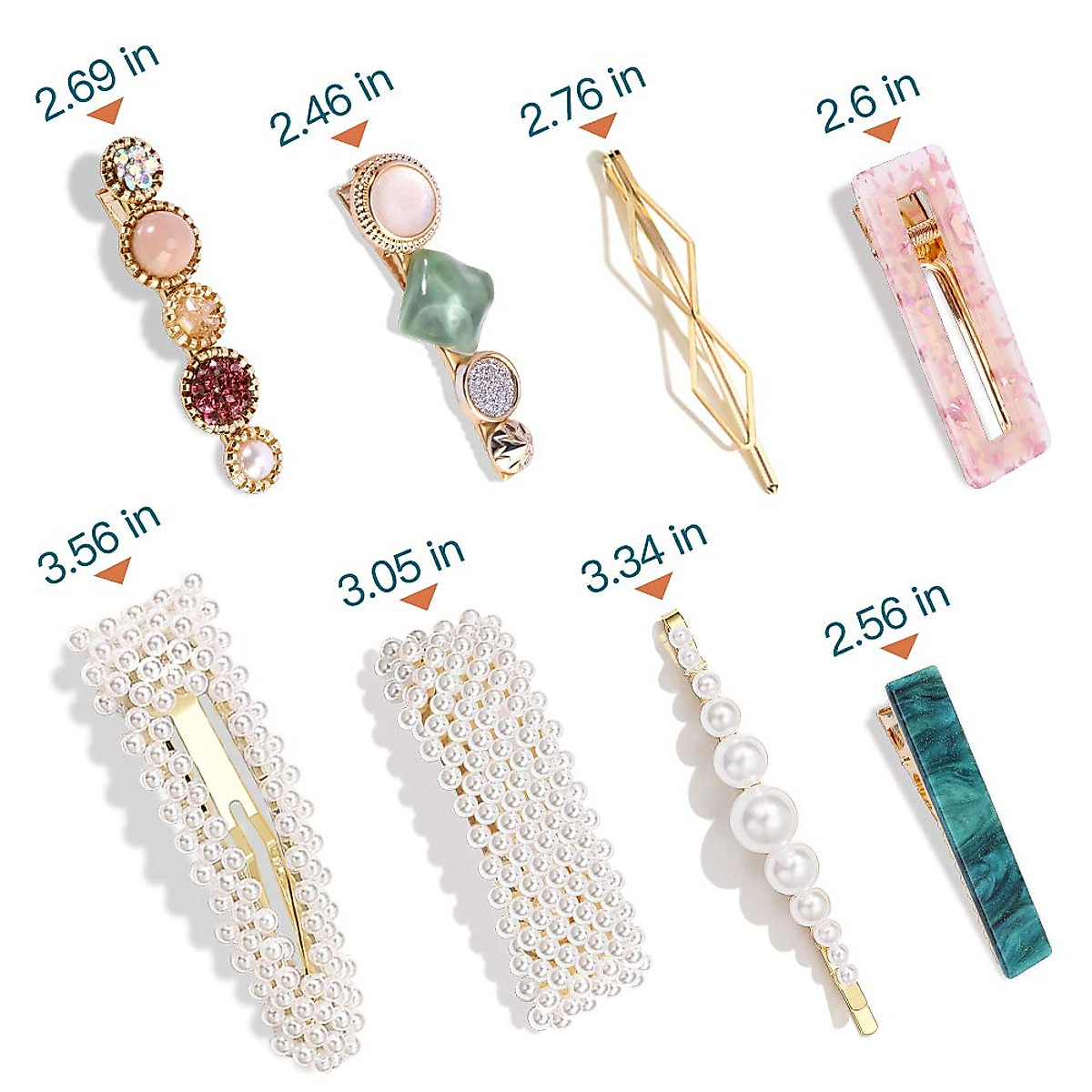 28 PCS Hingwah Pearls and Acrylic Resin Hair Clips, Handmade Hair Barrettes, Marble Alligator bobby pins, Glitter Crystal Geometric Hairpin, Elegant Gold Hair Accessories, Gifts for Women Girls