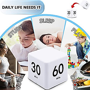 Cube Timer, Kitchen Timer for Time Management and Countdown Settings 15-20-30-60 Minutes （White