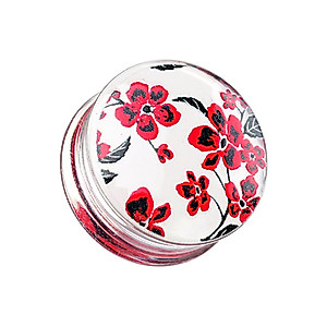 Red Cherry Blossom Clear UV Double Flared WildKlass Ear Gauge Plug (Sold as Pairs)