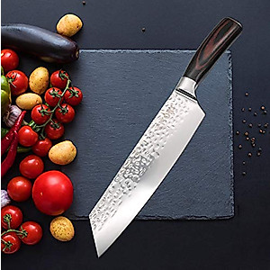 Kitory Kiritsuke Chef Knife 8" Japanese Knife for Smoothly cutting Multi-Use Kitchen Knife for Cutting Meat and Vegetables - Ergonomic PakkaWood Handle - Exquisite Hammered Finish Non-Slip Texture