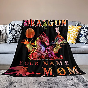 Personalized Dragon Throw Blanket with Name- Soft, Fuzzy & Warm- 60x80 Inches Lap Size Blanket for Couch, Office - Red Cute Throw Gift for Girls, Boys