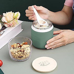 10 oz+13.8 oz Snack Cup, Reusable Overnight Oats Container with Leak-Proof Design, Toppings Compartment, and Dual-Sealing Lid, Portable & Lightweight for Work, Travel, Gym - Dishwasher Safe (green)