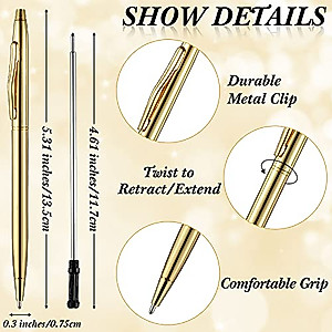 Outus 12 Pieces Gold Metallic Pens Slim Metallic Ballpoint Pens Retractable Ballpoint Pen with Black Ink Metal Pens Mini Conical Ballpoint Pens for Business Students Teachers Wedding, 1.0 mm