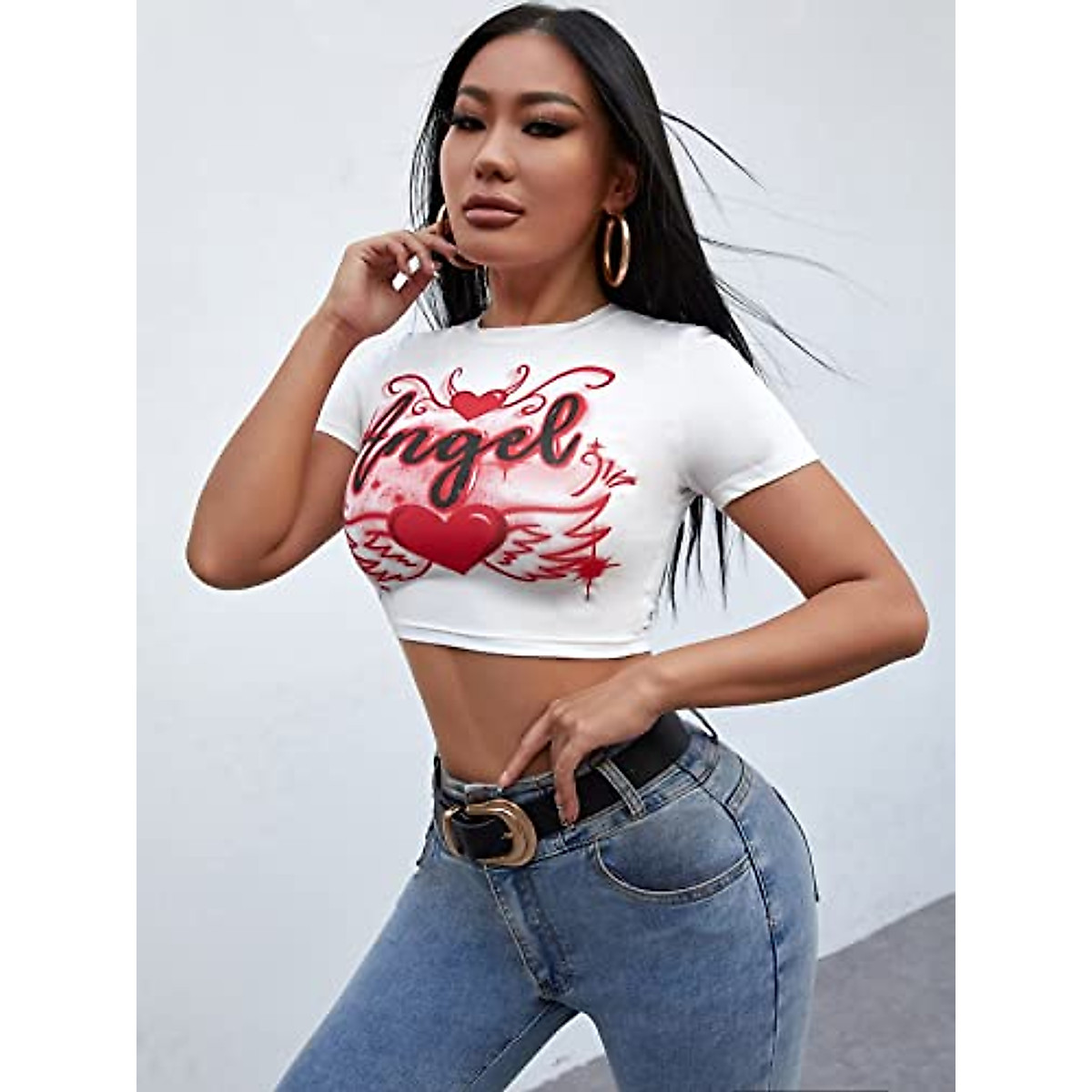 SOLY HUX Women's Graphic Tees Y2k Crop Top Short Sleeve T Shirt Tee Summer Tops White M