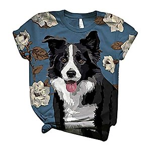 Womens Short Sleeve T Shirt Pet Dog Printed O-Neck T-Shirt Blouse Cute Graphic Tee Tops Black