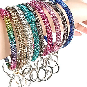 Bling Buy Rhinestone Wearable Keyring Bangle Sparkle Bracelet keychain Wristlet Key Chain for Women, Silver, 3 Inch