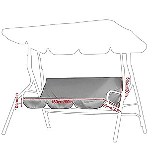 Outdoor Swing 3 Seat Waterproof Pad Replacement Swing Seat Cover Garden Courtyard Swing Set Cover Patio Swing Chair Protection Cover Replacement Ceiling Spare Protective Cover for Garden(Grey)