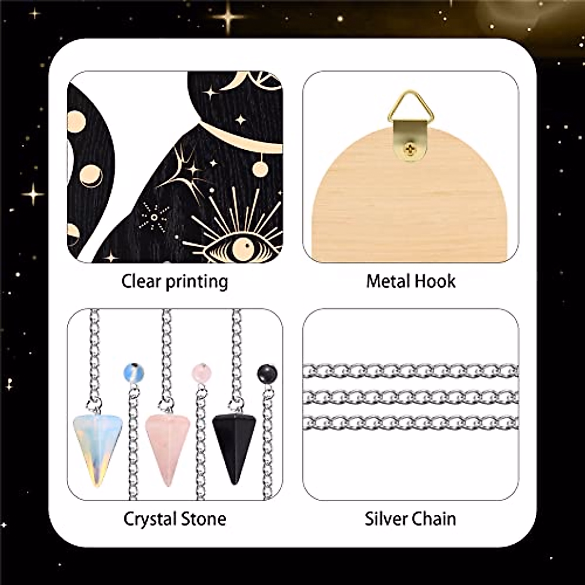 CRASPIRE Small Crystal Shelf Cat Black Crystal Display Shelf Magical Boho Wooden Witch Altar Wall Mounted Hanging Rustic Crystal Holder Stand with 3 Pieces Crystals Stones for Wall Decor