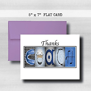 Personalized Hockey Blue Coach Thank You Card, 5"x 7" Flat Card, Greeting Cards