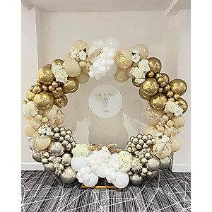 Sand White Gold Silver Balloon Garland Arch 135PCS Nude Beige White and Chrome Gold Silver Balloons Balloon Arch for Boho Wedding Bridal Baby Shower Engagement Anniversary Birthday Party Decorations