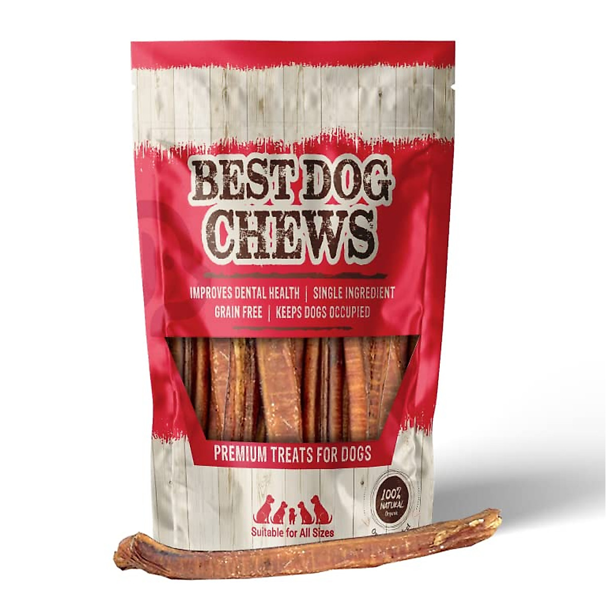 Best Dog Chews Bully Sticks Standard Size -100% All Natural for Dogs Grain and Rawhide Free Beef Chews, Grass-Fed Promotes Joint & Dental Health for All Breed Sizes Dogs and Puppies 12 inch (6 Count)
