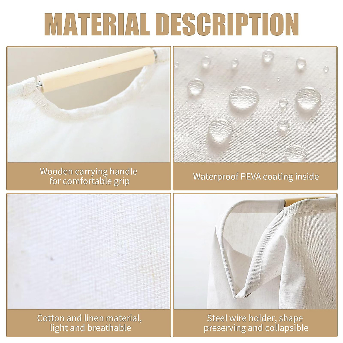 3-Pack 65L Collapsible Laundry Basket with Wooden Handles, Ideal for Tidying Clothes, Blankets and Toys,Laundry Hamper Perfect for Bedroom, Bathroom, and Living Room Organization (Striped Set)