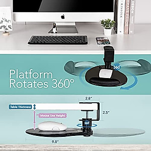 EHO Clamp on Mouse Platform, Clip on Pad Rotating 360 Degree, w/Comfortable Gel Wrist Rest, Ergonomic, Attachment, Slide Out Tray, Suitable for 1.5" Thickness Desk, for Home Office Desk Organizer