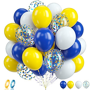 Biapian Yellow Blue Balloons, 60PCS Blue Yellow White Balloons, 12Inch Blue Gold Confetti Balloons Dark Blue Latex Balloon Helium for Birthday Wedding Graduation Baby Shower Socer Party Decoration