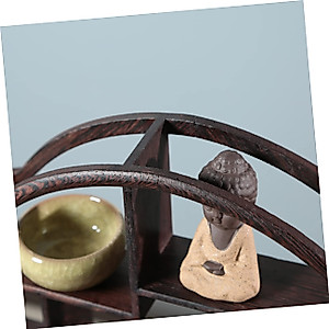 CAXUSD Solid Display Stand Antique Rosewood Shelf Shape Crafts Organizer Without Ornaments for Home Office Decor