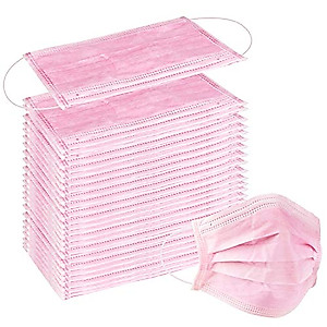 Wecolor 100 Pcs Disposable 3 Ply Earloop Face Masks, Suitable for Home, School, Office and Outdoors (Pink)
