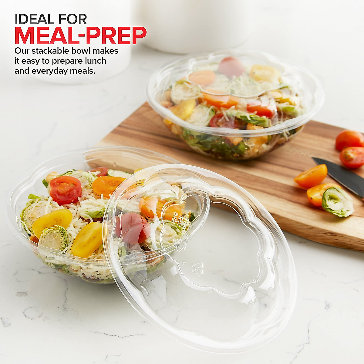 Stock Your Home 24oz Clear Plastic Salad Bowls with Lids Disposable (50 Pack) Small Takeout Container with Snap on Lid for Fruit Salads, Quinoa, Lunch and Meal Prep, Acai Bowl, To-Go Party Containers