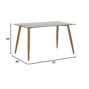 IDS Online Mid Century Dining Table, Office Desk, Glass : 8mm, Wooden Skin