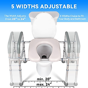 Raised Toilet Seat with Handles and Widen Seat, Width and Height Adjustable Commode Chair for Toilet, Up to 400lbs Support, Raised Toilet Seats for Senior, Disabled, Pregnant, Fit Any Toilet