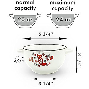 20-ounce Footed Ceramic White Soup Cereal Bowls with Handles - Set of 4 - Fox Folk Art Dinnerware Crocks