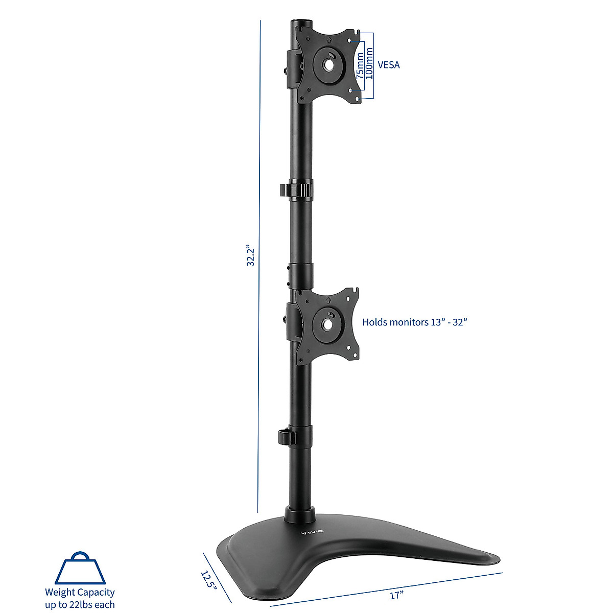 VIVO Dual LCD 13 to 32 inch Monitor Vertical Desk Stand, Free-Standing Mount for 2 Screens STAND-V002N