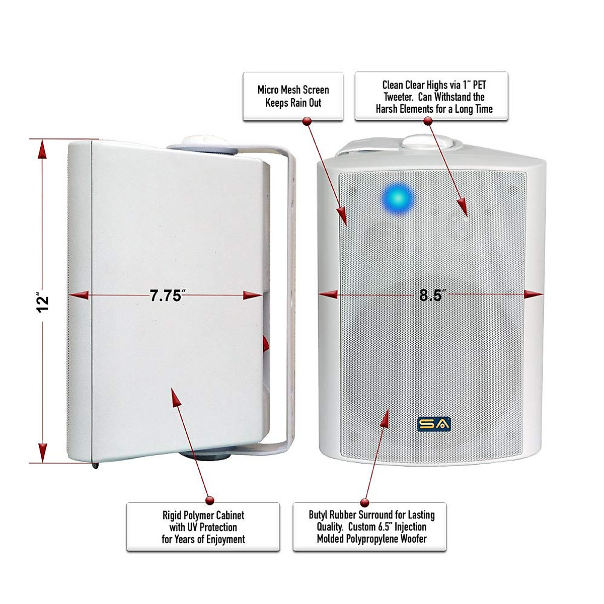 Sound Appeal Wireless Streaming 6.50" Indoor/Outdoor Weatherproof Patio Speakers, Bluetooth Speaker (White - Pair)