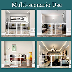 ALLAIBB Extra Wide Pressure Mounted Baby Gate Walk Through Child Kids Safety Toddler White Long Large Pet Dog Gates with Extension for doorways Kitchen and Living Room (57.48-62.20"/146-158cm)