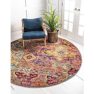Unique Loom Monterey Collection Vintage Bohemian Inspired with Colorful Tribal Design Area Rug, 6' 0" x 6' 0", Multi/Pink