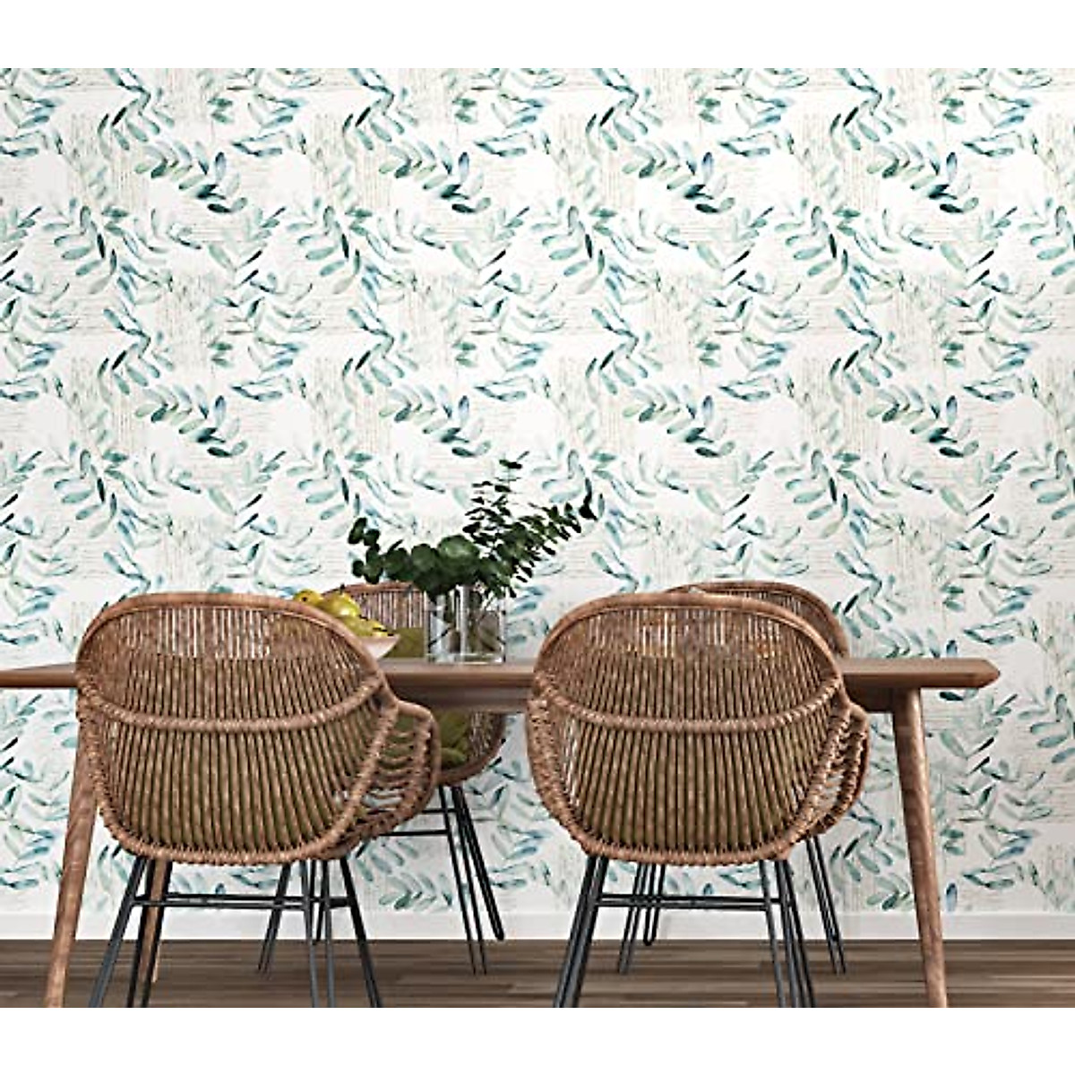 STICKEEP Blue Leaf Floral Peel and Stick Wallpaper Modern Floral Contact Paper Self Adhesive Geometric Leaf Wallpaper for Bedroom Walls Bathroom Laundry Room Cabinets Removable Wallpaper 24"x118"