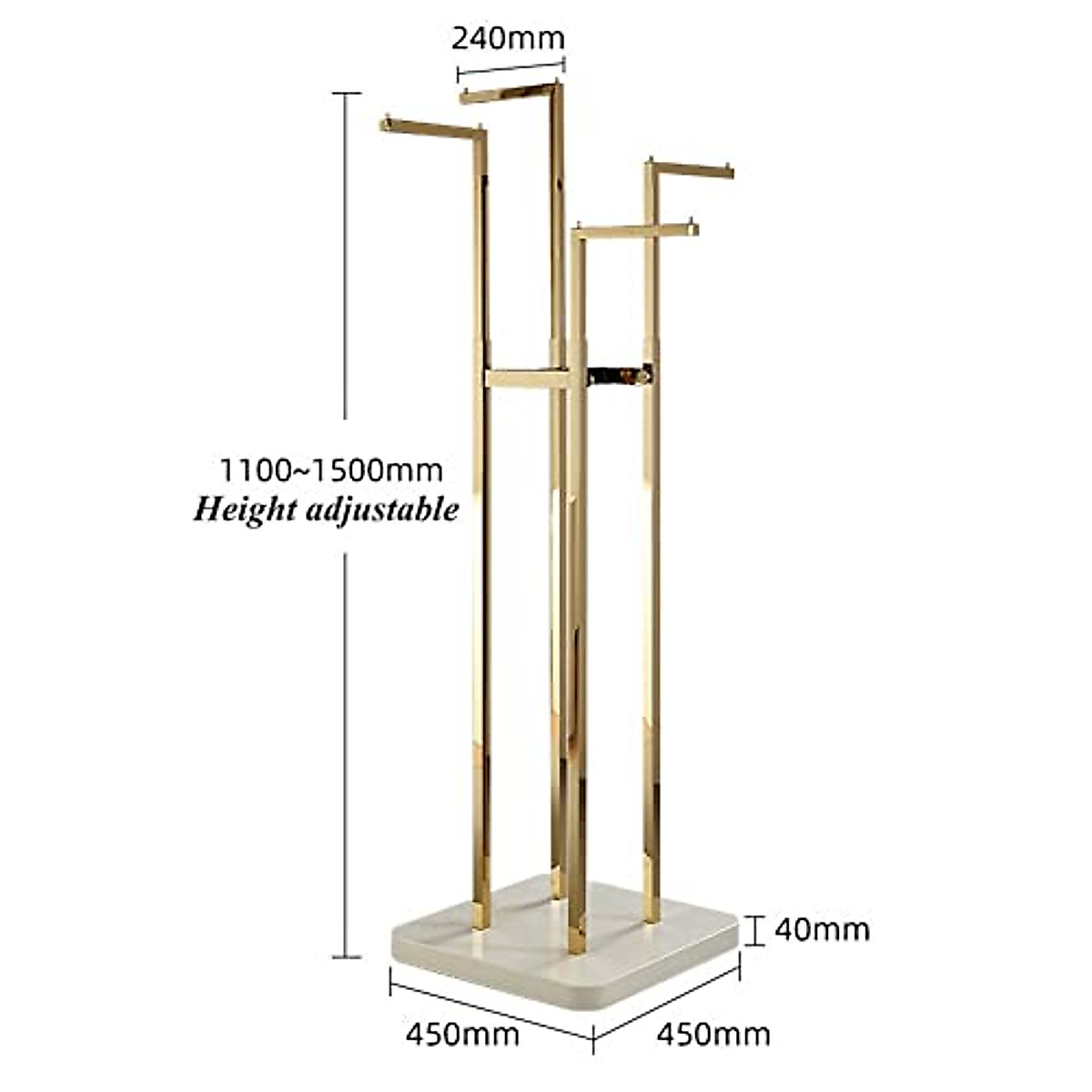 Etlegor Clothing Rack – Heavy Duty 4 Way Rack, Stainless Steel Floor Hanging Clothes Rack Adjustable Height Arms Thickened Base Perfect for Clothing Store Display with 4 Straight Arms