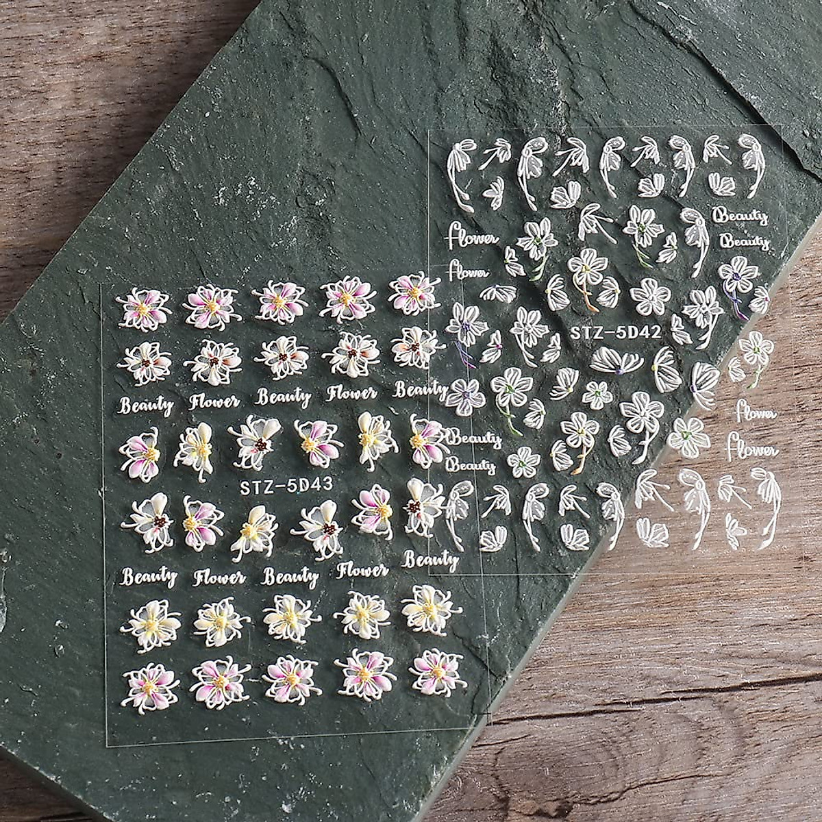 3D Embossed Spring Flower Nail Art Stickers Decals 4 Sheets 5D Self-Adhesive Pegatinas Uñas Pink Cherry Blossoms Floral Nail Supplies Nail Art Design Decoration Accessories