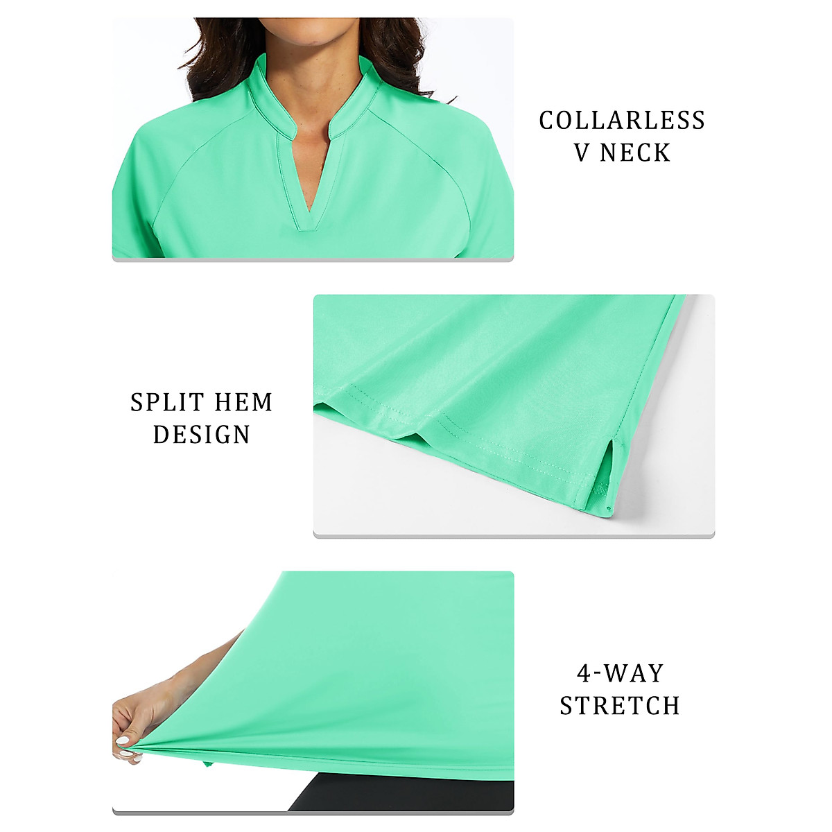 MAGCOMSEN Women Golf Shirt Short Sleeve Uv Sun Protection V Neck Tennis Tops Moisture Wicking Polo Shirts Mint Green S