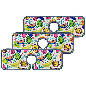 Kitchen Faucet Absorbent Mat 3 Pieces Colorful Fruits Kwii Faucet Sink Splash Guard Bathroom Counter and RV,Faucet Counter Sink Water Stains Preventer