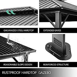Outdoor Patio Hardtop Gazebo with Netting,Galvanized Steel Double Roof Canopy Gazebo,Aluminum Frame for Patio,Garden,Backyard,Lawn and Deck,Black(10x12ft)