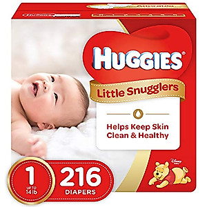 HUGGIES Little Snugglers Baby Diapers, Size 1, 216 Count, Unscented, Hypoallergenic, GentleAbsorb Liner, Pocketed-Back Waistband, Wetness Indicator, Premium Softness