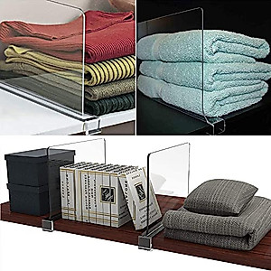 8Pcs Clear Acrylic Shelf Dividers for Closet Organization Transparent Closet Shelf Divider Organization to Organize Wood Closet Separator for Organization in Bedroom, Kitchen and Office Shelves…