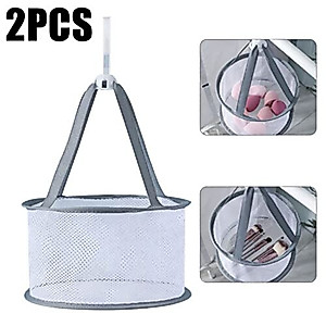 Cbhfmljd 2* Hanging Mesh Drying Rack Basket Portable Mesh Shower Makeup Organizer W/Cover, Mini Mesh Shower Dry Basket, Beauty Sponge Blender, Windproof Airing Drip Dryer Rack for Bathroom, Laundry