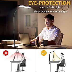 AWLYLNLL LED Desk Lamps for Home Office with USB Adapter, Eye-Caring Gooseneck Architect Desk Lamp with Clamp, 3 Colors Modes 8W Dimmable Brightness Desk Light for Workbench Study, Black